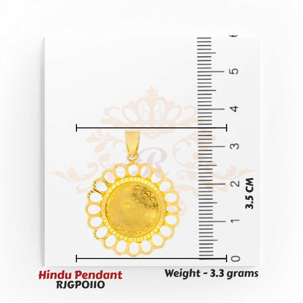 22kt Gold Round Om Coin Pendant – Cutwork Frame – 3.3 gm (RJGP0110 ...